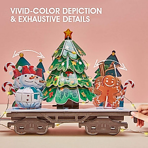 3D Puzzles for Adults Kids LED Christmas Train Sets for Under Christmas Tree, Musical Steam Santa Express Christmas Decorations with Lights, Christmas Decor Model Kit, Gifts for Women Men, 218 Pieces