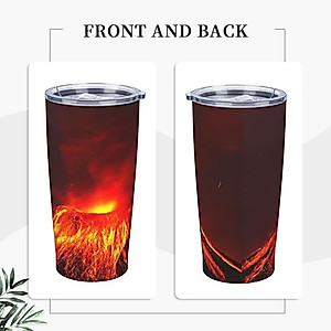 20oz Insulated Tumblers with Lids and Straws Spewing Volcano Stainless Steel Coffee Tumbler Cup Double Wall Vacuum Travel Coffee Mugs for Home, Office, Outdoor