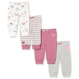 Amazon Essentials Disney | Marvel | Star Wars | Princess Baby Girls' Pants, Pack of 4, Star Wars Rebel Print, 6-9 Months
