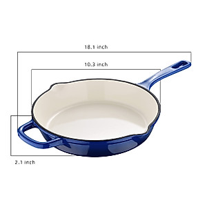 MasterPRO - Legacy Enameled Cast Iron Collection - 10” Fry Pan with Helper Handle - Gorgeous Oven to Table Presentation with Ombre Design on the Cookware - Blue