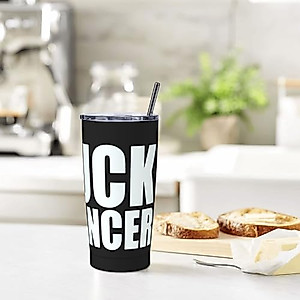 QIANGLAI Fuck-Cancer Stainless Steel Insulated Drinking Sport Cup Coffee Mug 20 Ounce with Lids and Straws