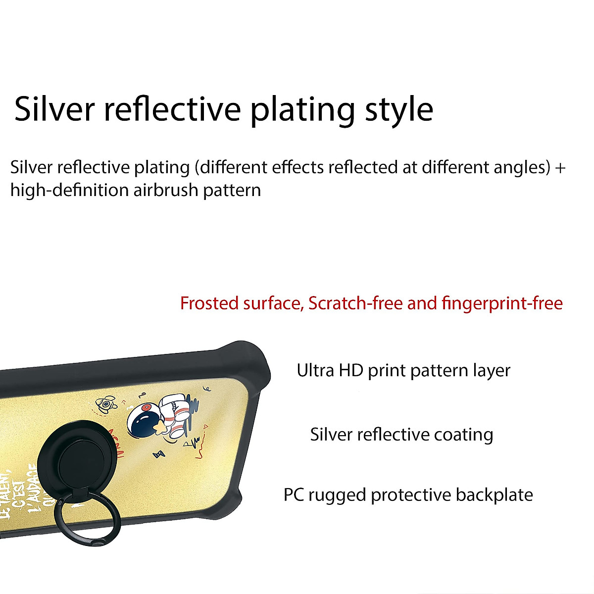 Case for Infinix Smart 6 Case Compatible with Infinix Smart 6 Phone Case Cover [with Tempered Glass Screen Protector][PC + TPU 2 in 1][Ring Support] [Golden Reflect Light] DJH-YHY
