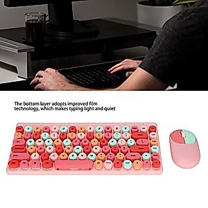 01 02 015 Gaming Keyboard Mouse, Wireless Light Quiet 86 Keys Save Space Keyboard Mouse Combo for Home for PC for Office(Pink Mixed Color)