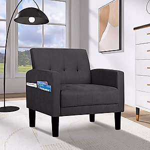 TYBOATLE Accent Chair, Living Room Chairs, Cozy Tufted Mid Century Modern Accent Chairs with Arms for Bedroom, Comfy Reading Arm Chair,Small Chairs for Small Spaces,Living Room,Office (1, Dark Grey)