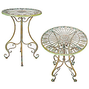 Sungmor Indoor Outdoor Bistro Table, Garden Patio Balcony Metal Table Furniture, One Piece Antique Green 22.8D*29.5H Small Round Table, Decorative Pretty Table with Rustic Style and Unique Pattern