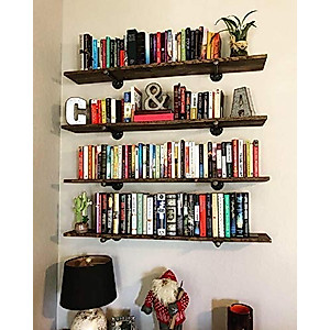 Industrial Black Iron Pipe Shelf Brackets –12 Inch Set of 6, Heavy Duty Rustic Floating Shelf Bracket, Clothing Rack, Coated Finish, Hardware Included