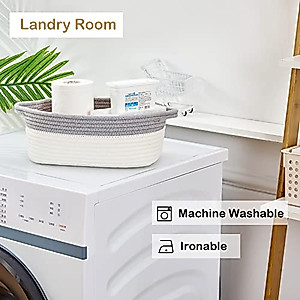 OIAHOMY Cotton Rope Storage Basket, Set of 5 Woven Baskets for Organizing with Handles, Decorative Basket for Baby Nursery, Dog Cat Toy Baskets - Grey & White