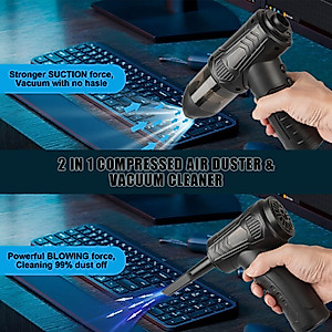 Bsteciar Compressed Air Duster, 3 in 1 Electric Air Duster/Mini Computer Vacuum/Inflat Swim Ring, Portable Handheld Air Blower for Keyboard, Car, Home, 3 Speeds