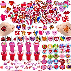 JOYIN 700+ Pcs Valentines Day Party Favor Supplies Craft Set, Foam Stickers for Kid, Tattoos, Stampers & Stickers for Decorations, Photo Props, School Classroom Holiday Exchange Game Prizes, Art Craft