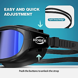Robee Swim Goggles Silicone Swimming Cap and Carrying Case, Polarized Pool Goggles for Adult Men Women Youth