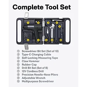 HOTO Cordless Brushless Drill Tool Set, Outstanding Appearance, Hidden Buckle, Unique LED Screen, Intelligent Digital Display, Safe, Exquisite & Practical, High-end Drill Kit for Home/Daily Use