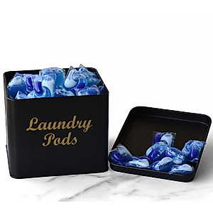 Laundry Pods Container with Lid - Farmhouse Laundry Pod Holder for Laundry Room, Black Laundry Pods Storage Container for Laundry Room Décor and Organization