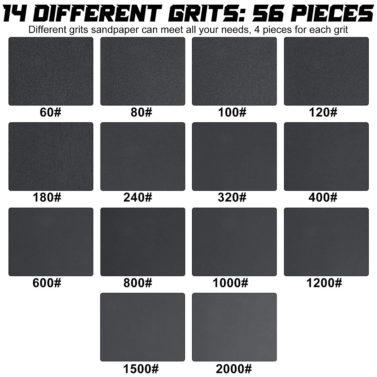 56 Pieces Sandpapers 60 to 2000 Assorted Grit Dry Wet Abrasive Sandpaper 9 x 11 Inches Waterproof Sanding Paper Sheets for Metal Sanding Wood Furniture Finishing Automotive Polishing