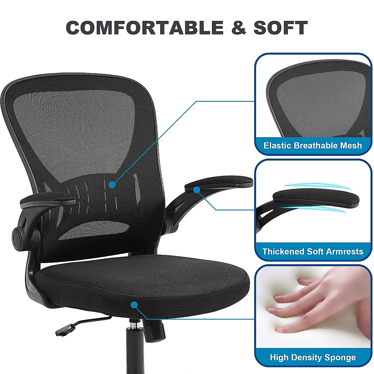 Youhauchair Mesh Office Chair Set of 10, Ergonomic Computer Chair with Flip-up Arms and Lumbar Support, Height Adjustable Home Office Desk Chairs, Black