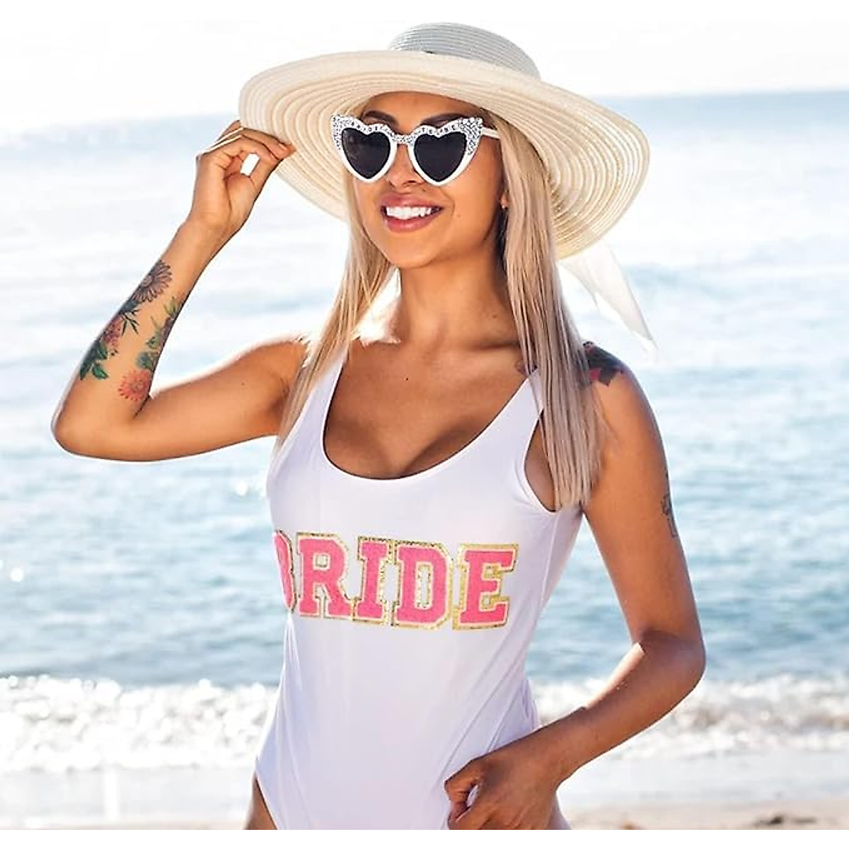 MGupzao Bachelorette Party Bride Sunglasses + Pink Paper Box and Pink Glasses Bag with Pink Glasses Cloth Bride to be Gift