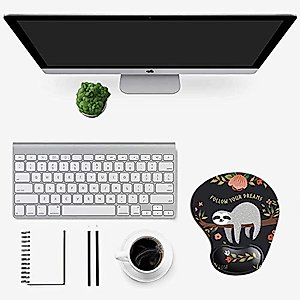 Ergonomic Mouse Pad with Wrist Support, Non Slip Mousepad with Lycra Cloth, Non-Slip PU Base Easy Typing Mouse Mat for Office, Computer, Laptop & Mac (Moon Baby Sloth)