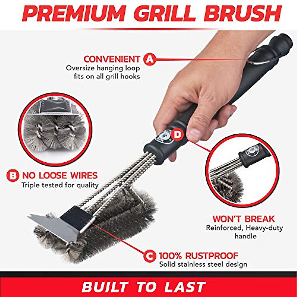 Grill Brush and Scraper - Grill Cleaner Brush Grill Accessories for Outdoor Grill - Safe BBQ Brush for Grill Cleaning - Heavy Duty 17" Grill Brushes