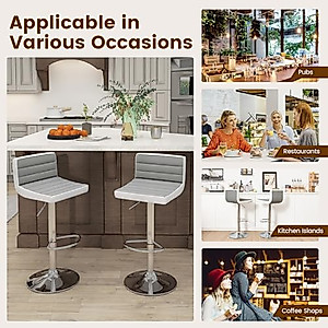 COSTWAY Adjustable Bar Stools Set of 4, Modern Swivel PU Leather Bar Chairs with Back, Footrest, Counter Height Upholstered Barstools for Kitchen Island Dining Living Room Bistro Pub Cafe, Grey+White