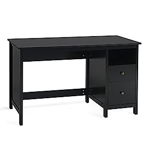 Vikiullf Writing Desk with Storage Cabinet - 47.2” Black Modern Wood Home Office Computer Desk with 2 File Drawers & Open Shelf Study Table for Teens