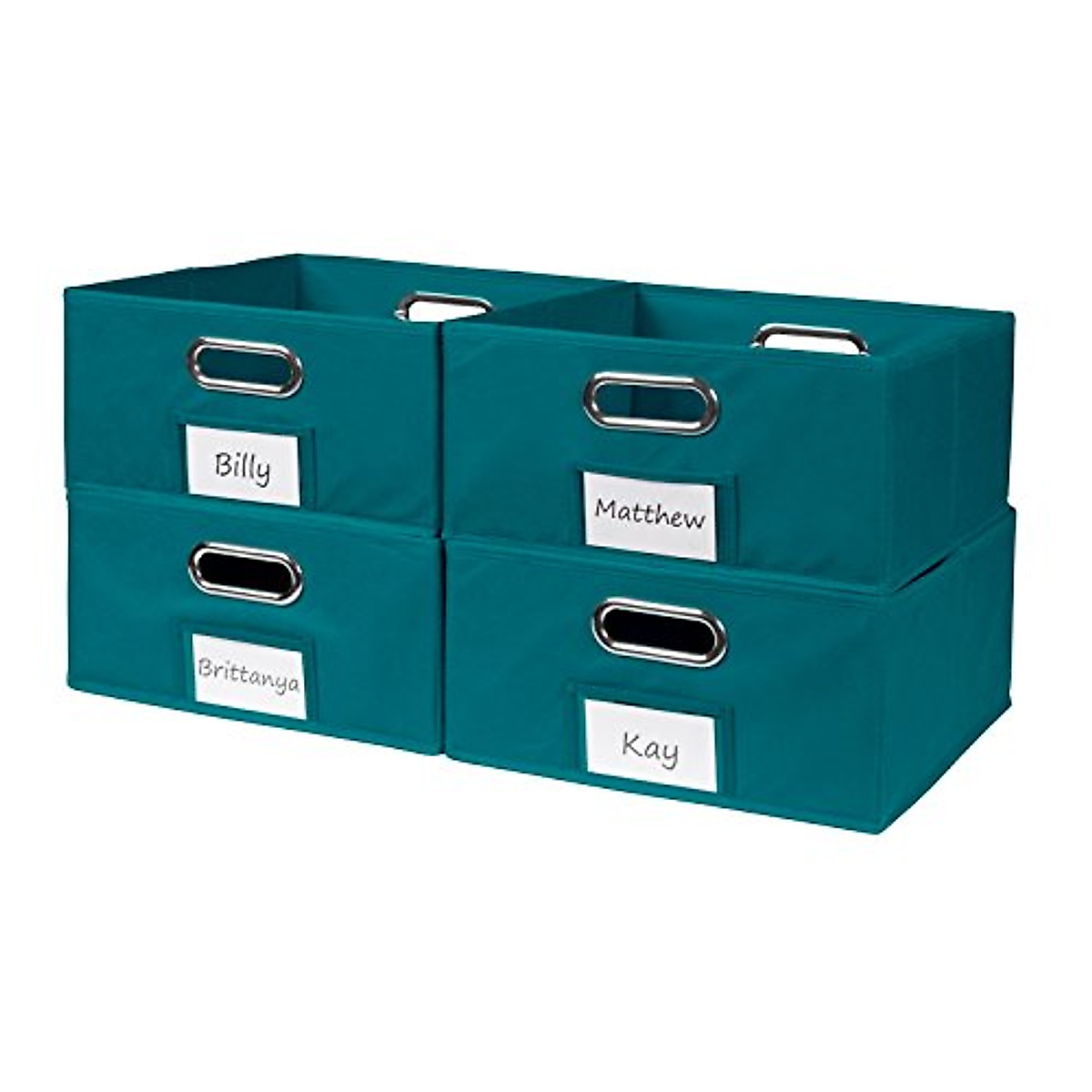 Niche Cubo Set of 4 Half-Size Foldable Fabric Storage Bins with Label Holder- Teal