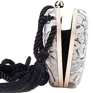 Fawziya Evening Clutch Sequin Embroidery Tassel Round Velvet Medium Novelty Purses For Women Crossbody-Beige