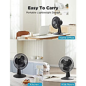 PELONIS Table Fan 12-Inch Oscillating Table Fan Small Portable Electric Plug-In Desk Fan 3-Speeds Adjustable Tilt Head for Bedroom and Office Black