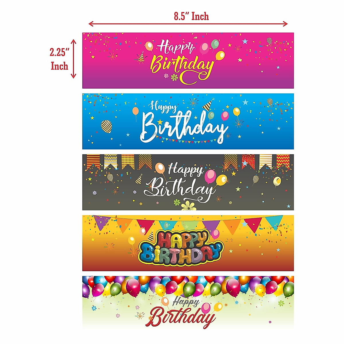 Happy Birthday Water Bottle Labels - (Pack of 100) 8.5" x 2.25" Wrappers Wrap Around Party Decoration Stickers