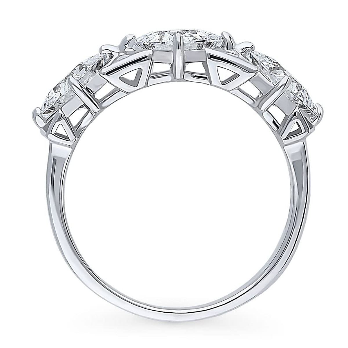 BERRICLE Sterling Silver 3-Stone Princess Cut Cubic Zirconia CZ Statement Art Deco Fashion Ring for Women, Rhodium Plated Size 8