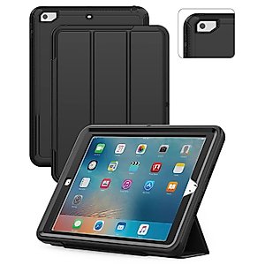 SEYMAC for iPad 6th/5th Generation Case, Sturdy Heavy Duty Shockproof Protection Folio Stand Case with Smart Cover Auto Sleep/Wake for iPad 9.7 Case, Black