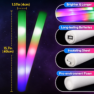 Mocoosy Foam Glow Sticks Bulk Party Pack, 32 PCS Led Glow Sticks with 3 Modes Colorful Flashing, Glow in Dark Party Supplies, Light Up Neon Party Toys for Wedding, Raves, Concert, Birthday, Halloween