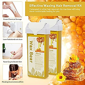 Wax Bear Roll On Wax Kit for Hair Removal,Roller Wax Cartridge Depilatory Wax Heater Kit Digital Temperature Display with for Personal & Professional Use，Black