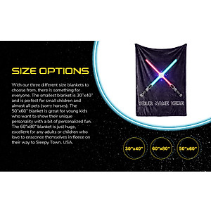 Personalized Lightsaber Theme Fleece Throw Blanket - Perfect for Home, Travel, Kids, Gifts, Presents, Baby Blanket (50" x 60" - Sherpa Cream)