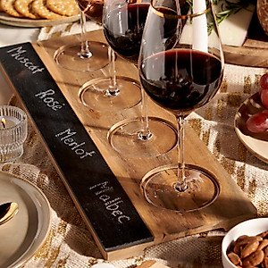 Twine Wine Flight Set, Wine Tasting Board with Slate Chalkboard, 2 Pieces of Soapstone Chalk, and Acacia Wood Serving Tray, Flight Board