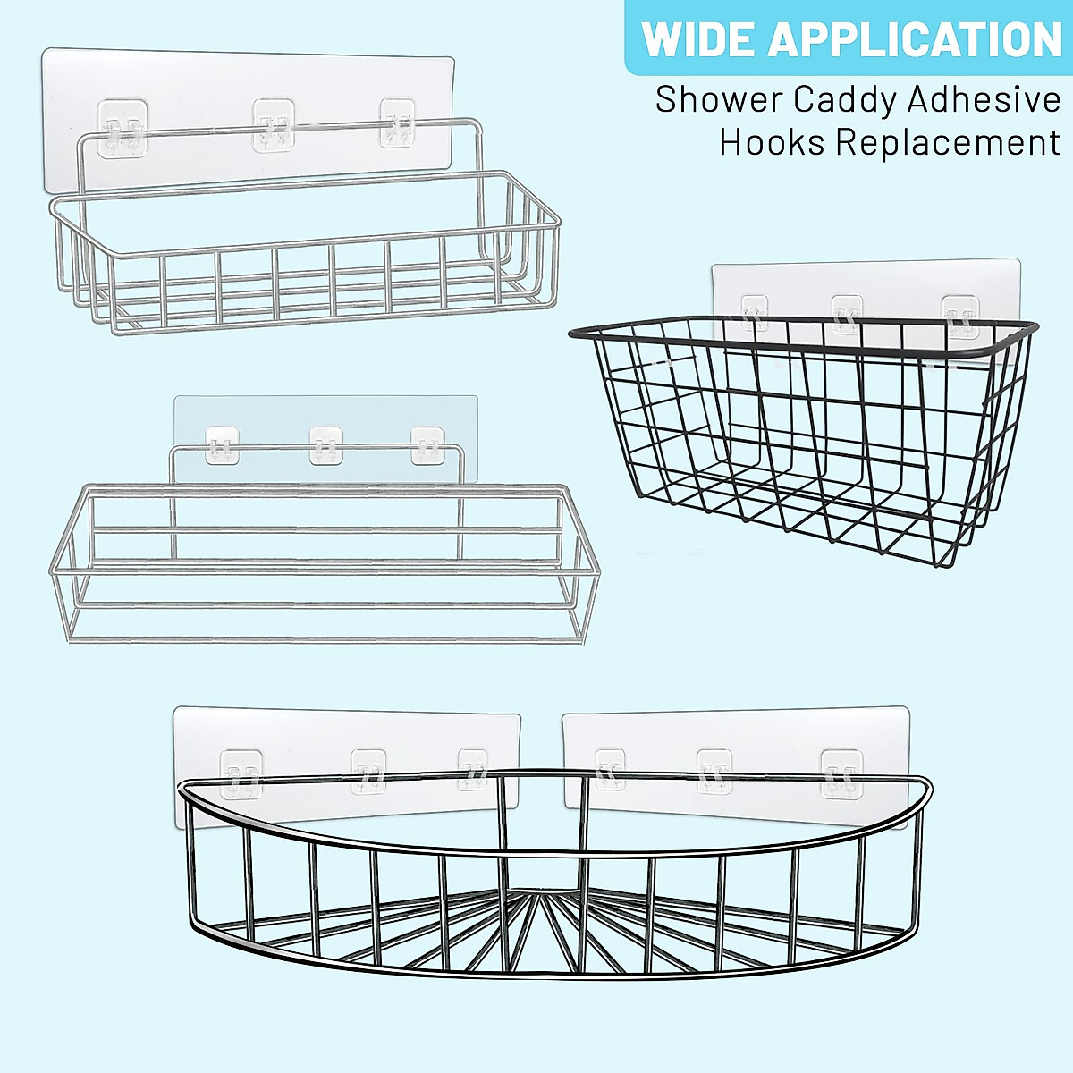 NEWJINXIN 12 Packs Shower Caddy Adhesive Hooks Replacement,No Drilling Strong Transparent Adhesive, Strong Sticker Hooks for Bathroom Shower Caddy，Storage Shelves and Kitchen Racks (3 Hooks)