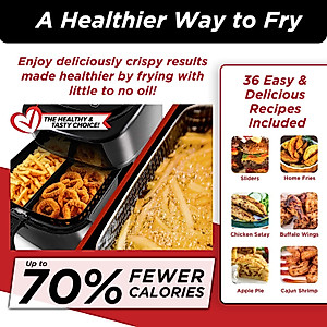 Nuwave 6-quart Brio Healthy Digital Air Fryer with One-Touch Digital Controls, 6 Preset Menu Functions & Removable Divider Insert, Black