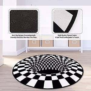 TTSITG 3D Visual Optical Floor Mat, 3D Vortex Illusion Rug Black White Plaid Round Rugs Non-Slip 3D Visual Area Rugs for Dining Room Carpet Home Bedroom Floor Mat (39Inch)