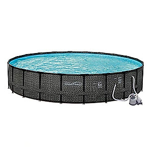 Summer Waves P4A024521 24ft x 52in Elite Round Above Ground Frame Outdoor Swimming Pool Set w/Sand Filter Pump, Pool Cover, Ladder, & Maintenance Kit