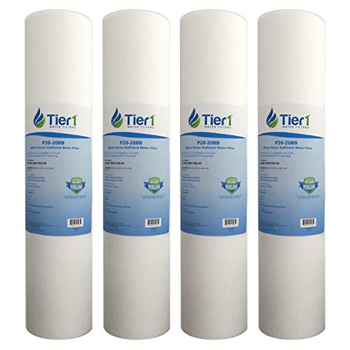 Tier1 20 Micron 20 Inch x 4.5 Inch | 4-Pack Spun Wound Polypropylene Whole House Sediment Water Filter Replacement Cartridge | Compatible with Pentek DGD-7525-20, 155356-43, Home Water Filter