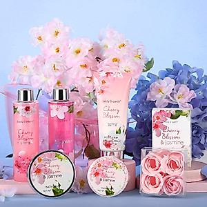 Gift Baskets for Women Body & Earth Bath and Body Gift Set for Women, Valentine's Gifts for Women, Cherry Blossom & Jasmine Spa Gifts for Women Bath Gift for Women, Regalos Para Mujer