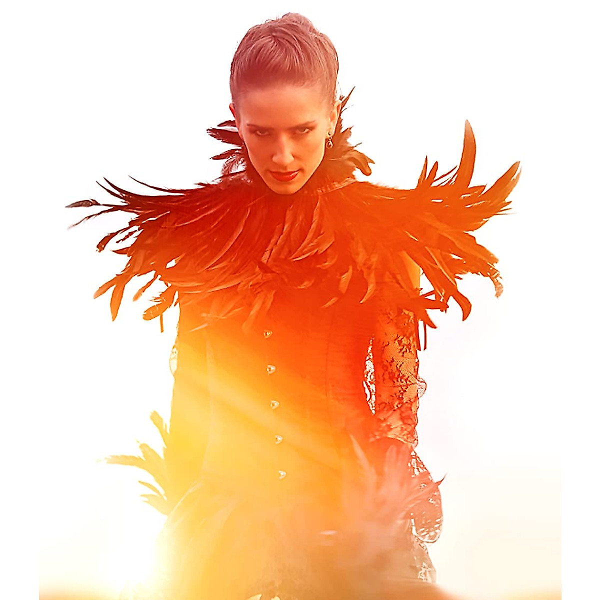 L'VOW Black Feather Shrug Cape Raven Crow Shawl Collar Maleficent Halloween Black Swan Costumes for Women(Black003)