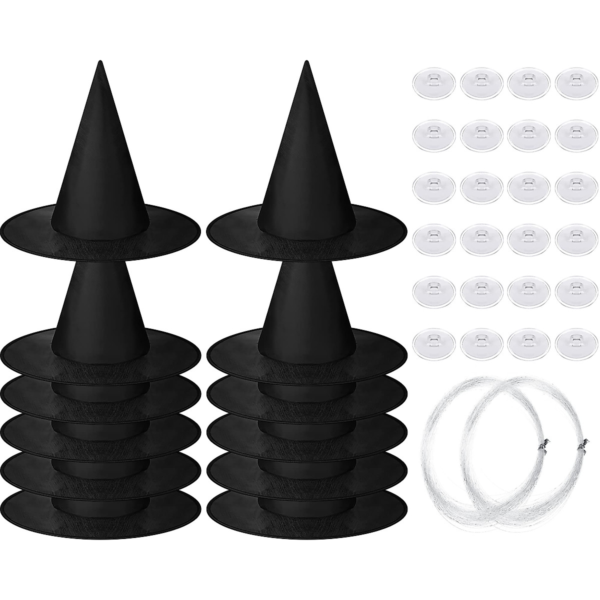 SATINIOR Witch Hat Halloween Costume Witch Hat Hanging Witch Hat with Hanging Rope Accessory and Transparent Seamless Hooks (Classic,12 Pcs)