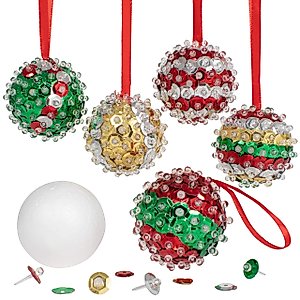 READY 2 LEARN- Create Your Own Sequin Ornaments - Set of 6 - Christmas Crafts for Kids - Christmas Tree Decorations - All Materials Included, Green,Red,Silver