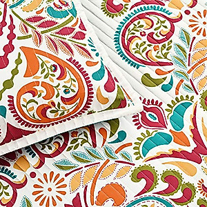 Lush Decor Clara Quilt 3 Piece Reversible Bedding Set, Full/Queen, Turquiose & Tangerine