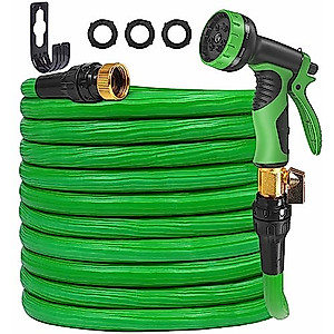 Expandable Garden Hose 100 ft Water Hose with 3 Layer Latex Core, 3/4" Solid Brass Fittings, 10 Function Spray Nozzle, flexible garden hose for Watering and Cleaning, Green
