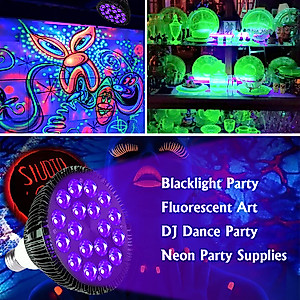 KINGBO Black Light Bulb, 36W LED Blacklight Bulbs E26 PAR38 Glow in The Dark, 395nm LEDs for Blacklight Party, Fluorescent Art, DJ Dance Party, Holiday Decorations, Acrylic Pouring Light