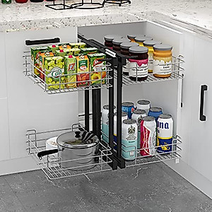 Blind Corner Cabinet Pull Out, 15in opening Soft Close Heavy Duty Kitchen Corner Cabinet Organizer, 4 chrome plated storage baskets, for cabinets Minimum size: 18.89"D*27.16"W*22.83"H