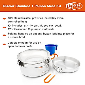 GSI Outdoors Stainless 1-Person Mess Kit for Camping and Backpacking