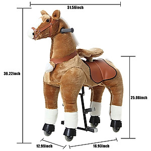 JoJoPooNy Ride on Horse Toy, Kids Ride on Toy for 6-14 Years Old, Premium Riding Horse Plush Animal Toy, Walking Horse Toy with Wheels (36 Inch Height)
