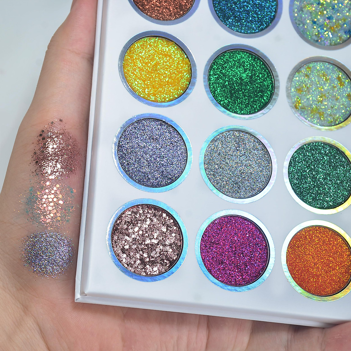 Tintark Glitter Butter Sparkle Eyeshadow Palette, 16 Colorful Holographic Multichrome Iridescent Chameleon Makeup Palette, Shimmer Highlighter Metallic Eye Shadow, Rainbow Eyeshadow Pallets