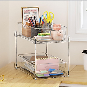 Bottone 2Tier Clear Organizer Under Sink Container Undersink Kitchen Shelf Medicine Cabniet Storage Bins Bottom Sliding Basket Bathroom Standing Space